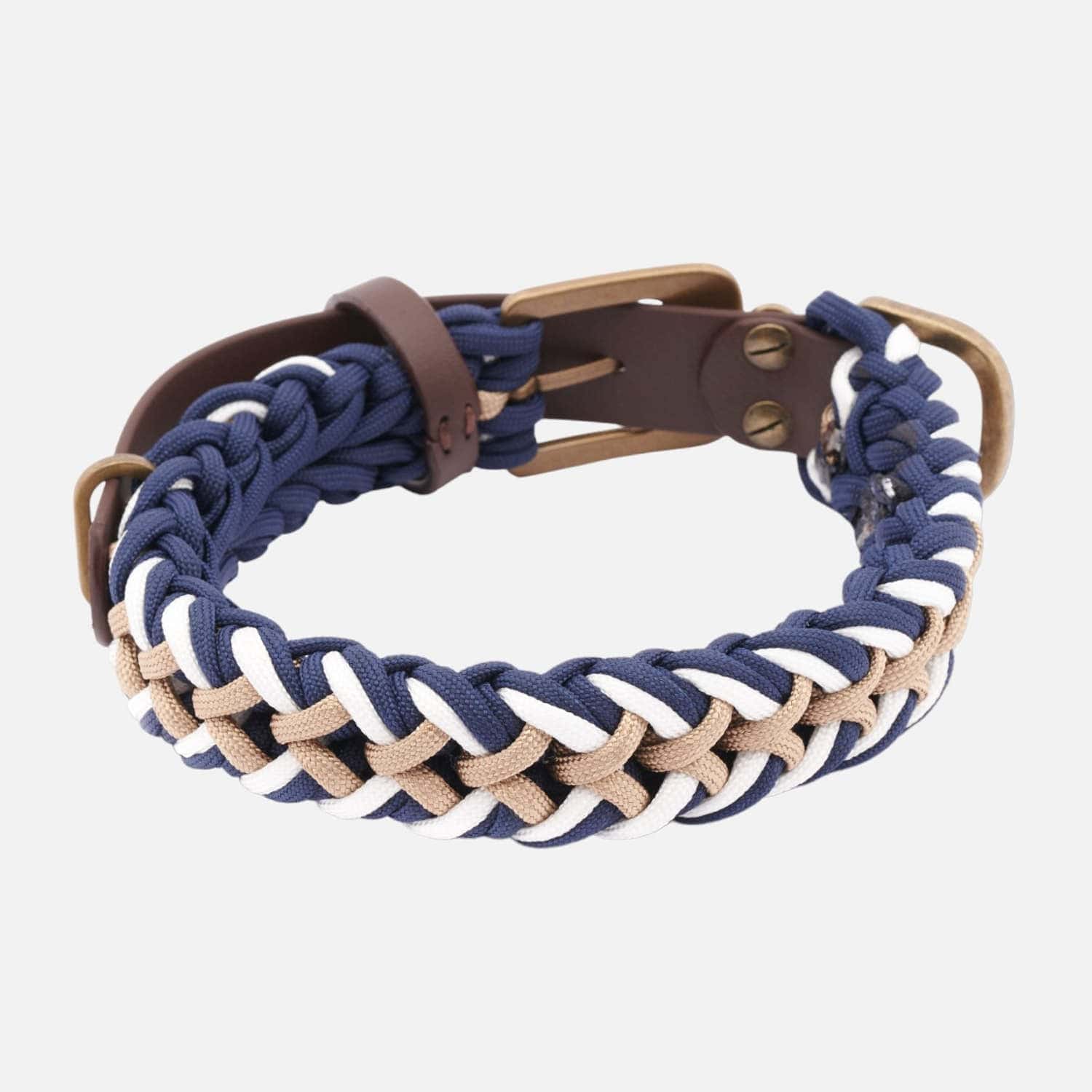 Braided Paracord Biothane dog collar Hanseatic (blue-white-beige) - by ...